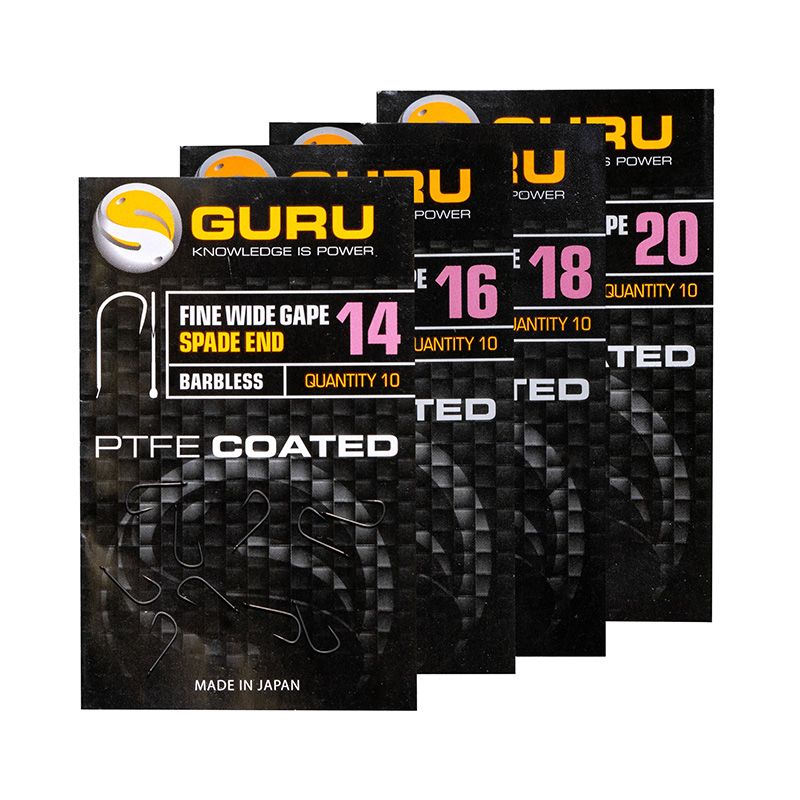 Guru - Fine Wide Gape Spade End Barbless Hooks