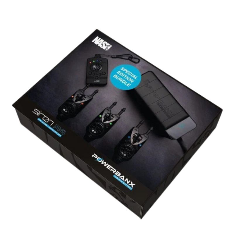 Nash - Siren R4 3 Rod Alarm Set With Free Powerbanx 80K Powerpack Bundle