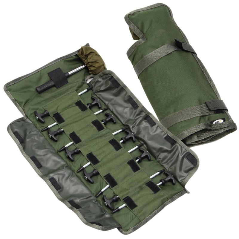 NGT - Bivvy Peg Set - 10 x 8 Bivvy Pegs and Mallet in Roll Up Case